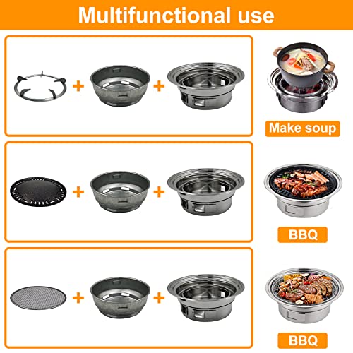 Korean BBQ Grill,Portable Charcoal Grill Stainless Steel Non-stick Easy to Clean Multi-function Charcoal Stove for Outdoor Camping BBQ Grill