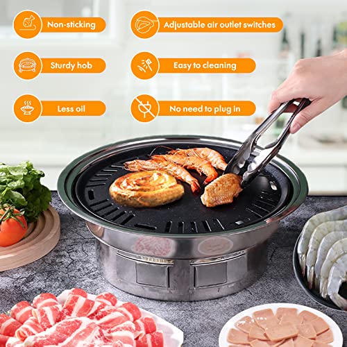 Korean BBQ Grill,Portable Charcoal Grill Stainless Steel Non-stick Easy to Clean Multi-function Charcoal Stove for Outdoor Camping BBQ Grill