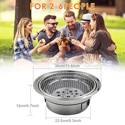 Korean BBQ Grill,Portable Charcoal Grill Stainless Steel Non-stick Easy to Clean Multi-function Charcoal Stove for Outdoor Camping BBQ Grill