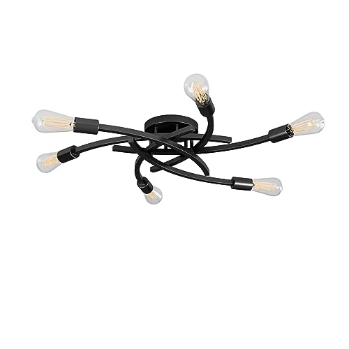 OUKAARY Industrial 6-Lights Semi Flush Mount Ceiling Light Fixture,Retro Black Metal Modern Sputnik Chandelier Ceiling Lamp, Mid Century Ceiling Lights with E26 Bulb Base for Farmhouse Kitchen,Room