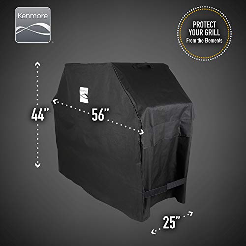 Kenmore PA-20281 BBQ Grill Cover, Heavy Duty Weatherproof Fabric for Outdoor Patio Backyard, Fits Grills up to 56" Width, Black