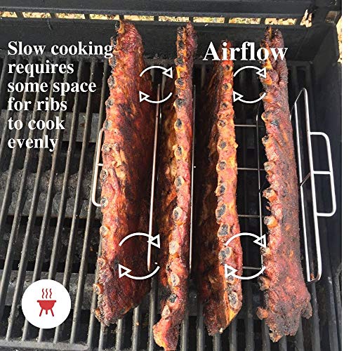 Cataumet BBQ Rib Rack Holder Smoking Rack with Silicone Basting Brush Fits Big Egg Kettle Style Grills Gas Grills Smokers Made with Genuine 304 Stainless Steel