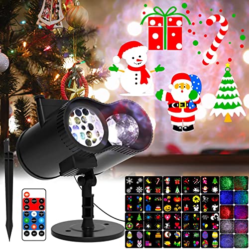 Holiday Projector Lights Outdoor Halloween Christmas LED Projector Lights 3D Ocean Wave & 20 Patterns Projection Light with Remote for Holiday Birthday Xmas Party Landscape Decorations