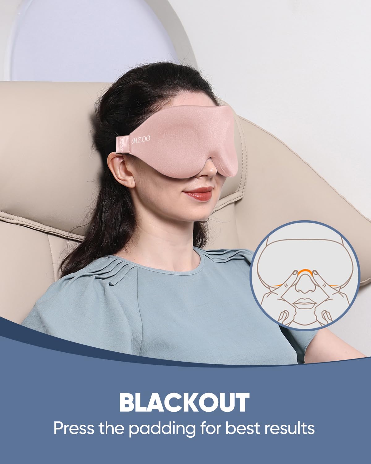 MZOO Sleep Eye Mask for Side Sleeper Men Women, Zero Eye Pressure 3D Sleeping Mask, Light Blocking Patented Design Night Blindfold, Soft Eye Shade Cover for Travel, Pink