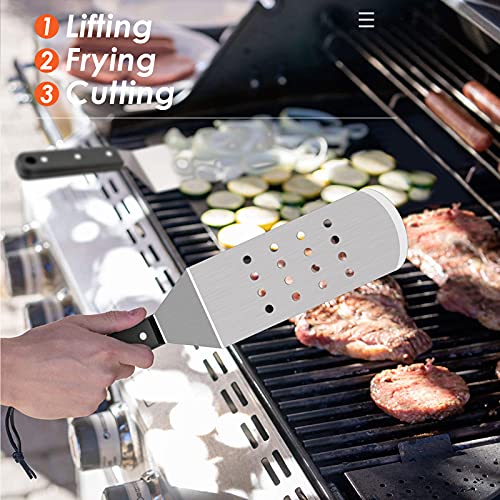 HaSteeL Griddle Accessories Set, Stainless Steel Griddle Tools Kit of 10 for Flat Top Teppanyaki BBQ Cooking Camping, 12β Melting Dome, Metal Spatulas, Griddle Scrapers, Tong, Egg Rings, Bottles