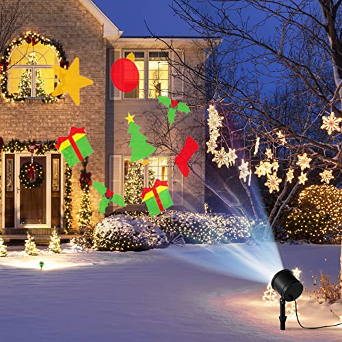 Goplus Christmas Projector Lights, Rotating Projection Lamp with 65° Adjustable Angle, Lawn Stake, Water Proof Landscape Decorative Lighting for Christmas, Holiday, Party, Garden