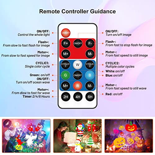 Holiday Projector Lights Outdoor Halloween Christmas LED Projector Lights 3D Ocean Wave & 20 Patterns Projection Light with Remote for Holiday Birthday Xmas Party Landscape Decorations
