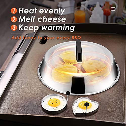 HaSteeL Griddle Accessories Set, Stainless Steel Griddle Tools Kit of 10 for Flat Top Teppanyaki BBQ Cooking Camping, 12β Melting Dome, Metal Spatulas, Griddle Scrapers, Tong, Egg Rings, Bottles