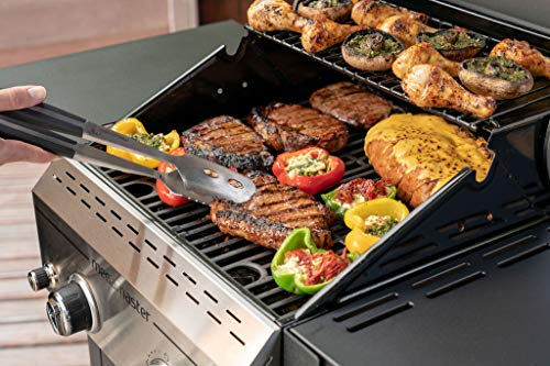Megamaster 720-0864MA 2 Burner Propane Barbecue Gas Grill, for Camping, Outdoor Cooking, Patio, Garden Barbecue Grill, 28000 BTUs, with Foldable Side Table, Silver and Black
