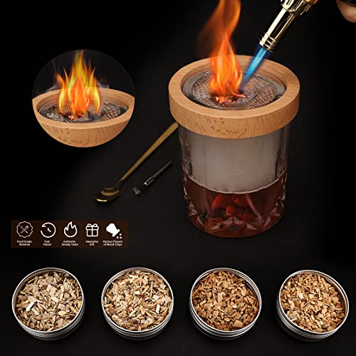 Cocktail Smoker Kit for Drinks, Zyceecby Cocktail Smoker Kit with Oak, Pecan, Cherry, Apple Wood Chips, Old Fashioned Whiskey Drink Smoker, Best Gift for Husband, Father and Cocktail Lovers