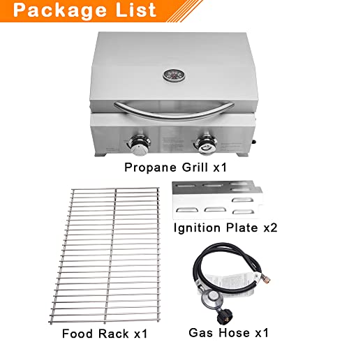 ROVSUN Extra Large 20,000 BTU Portable Gas Grill, 2 Burner Tabletop Propane Griddle with Foldable Legs, Regulator & Full Stainless Steel for Outdoor Picnic Camping Trip, Tailgating, Patio Garden BBQ Home Use