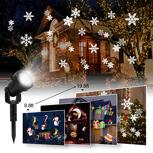 Christmas Halloween Light Projector with 16 Themes, LANGTU Outdoor Indoor Snowflake Rotating Projector Lamp, Waterproof Landscape Decorative Lighting for Garden Party New Year Xmas