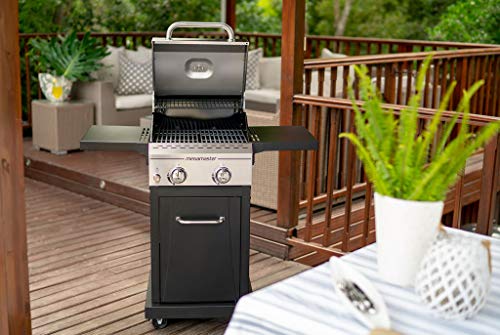 Megamaster 720-0864MA 2 Burner Propane Barbecue Gas Grill, for Camping, Outdoor Cooking, Patio, Garden Barbecue Grill, 28000 BTUs, with Foldable Side Table, Silver and Black
