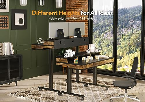 Claiks Standing Desk with Drawers, Electric Adjustable Standing Desk Adjustable Height, Sit Stand Up Desk with Storage Shelves & Wheels, 55 Inch Rustic Brown