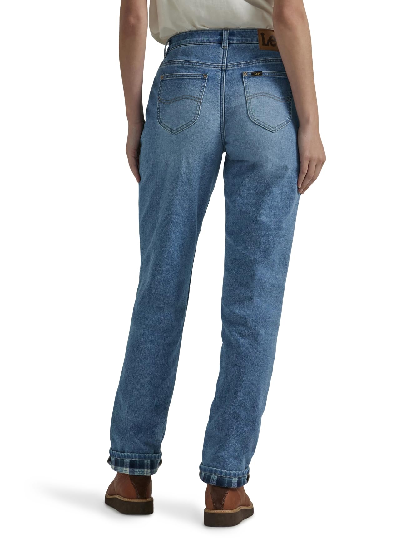 Lee Women's Relaxed Fit Straight Leg Jean, Fleece-Lined Alpine Frost, 8 Short