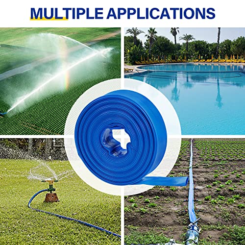 Acquaer 1-1/2" x 50 FT Pool Backwash Hose, Heavy Duty Reinforced PVC Lay Flat Discharge Hose, Weather and Burst Resistant, with 2 Hose Clamps and a Connector for Inground Swimming Pool Pump Draining