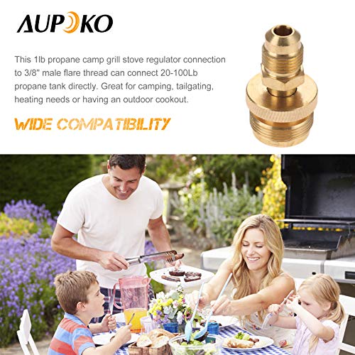 Aupoko 1LB Portable Propane Tank Cansiter Regulator Adapter Connection to 3/8" Male Flare (5/8"-18UNF) Thread, Camping Grill Stove Parts for Heaters, Burner, Cooker