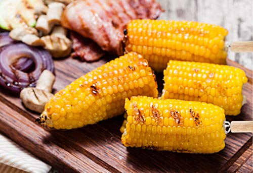 Corn Holders, Corn on the Cobb Holders Stainless Steel with Wooden Oak Handle, Corn on the Cob Holders for Kids and Adults Home Cooking and BBQ, Set of 8 (4 Inch Long Corn Holder)
