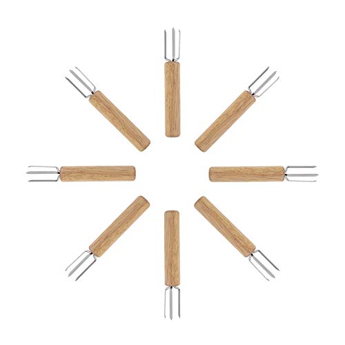 Corn Holders, Corn on the Cobb Holders Stainless Steel with Wooden Oak Handle, Corn on the Cob Holders for Kids and Adults Home Cooking and BBQ, Set of 8 (4 Inch Long Corn Holder)
