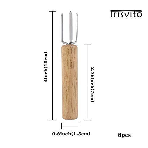 Corn Holders, Corn on the Cobb Holders Stainless Steel with Wooden Oak Handle, Corn on the Cob Holders for Kids and Adults Home Cooking and BBQ, Set of 8 (4 Inch Long Corn Holder)