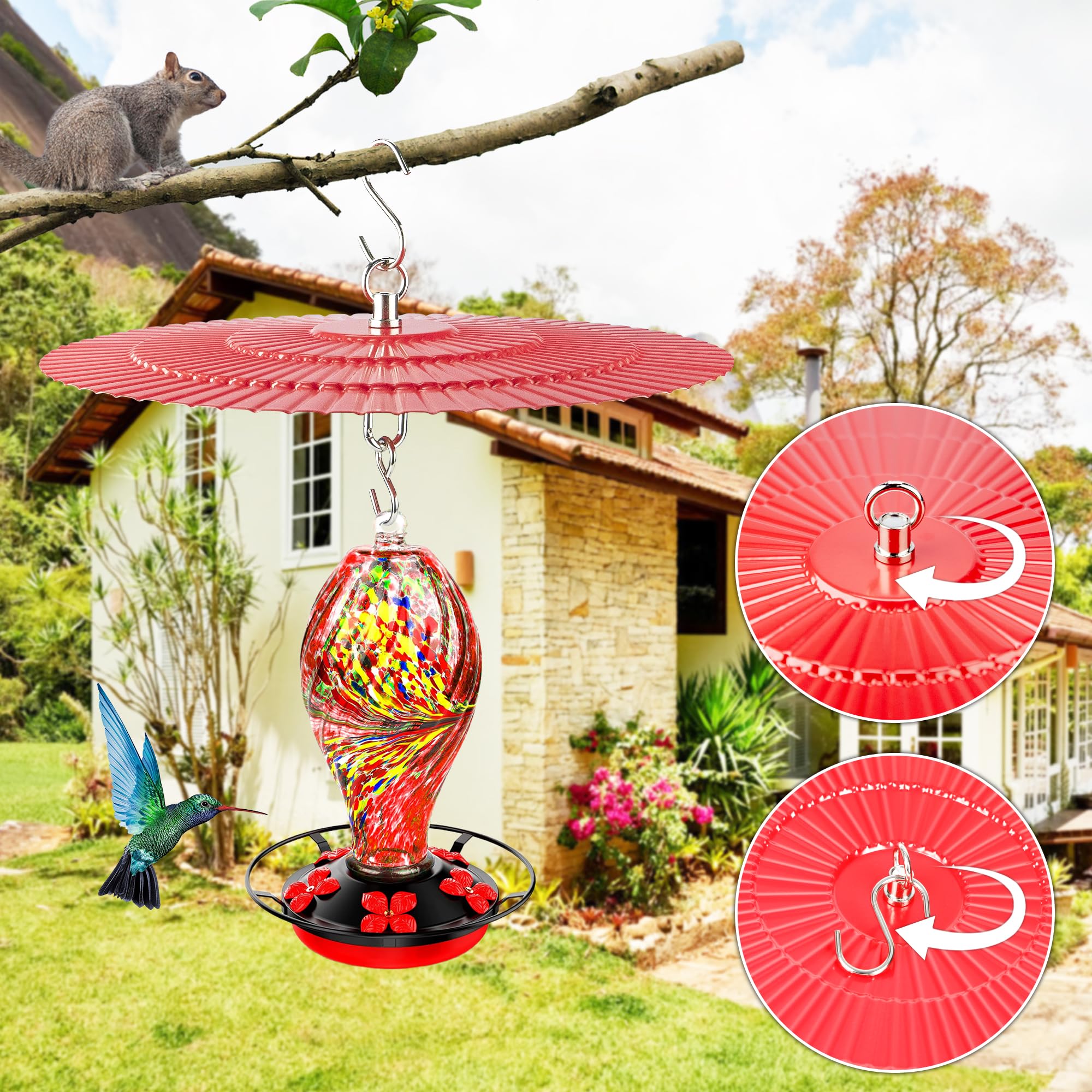 11.2" Metal Bird Feeder Rain Guard, Red Dome Shield Cover Umbrella Shade for Hummingbird Oriole Feeder, Squirrel Baffles for Bird Feeders