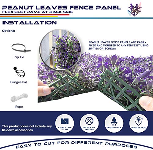 Windscreen4less Artificial Plant Leaves Faux Ivy Leaf Decorative Wall Fence Screen 20'' x 20" Purple Peanut Leaves 2 Pcs