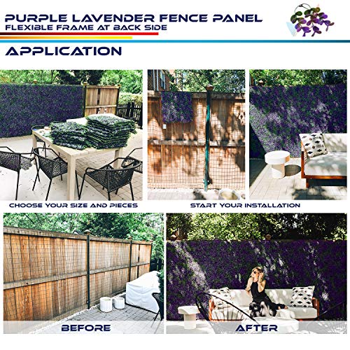 Windscreen4less 20" x 20" Artificial Purple Lavender Outward Fence Panel 4 Pcs