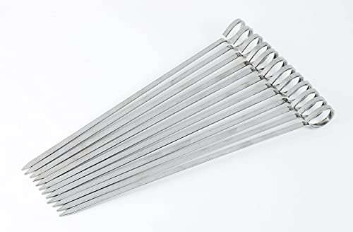AP Plus Metal Kabob Skewers 12 Inch Long Stainless Steel Shish Grilling Sticks Wide Reusable Set for Meat Shrimp Chicken Vegetable, 12 Pack with Velcro Case