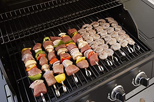 AP Plus Metal Kabob Skewers 12 Inch Long Stainless Steel Shish Grilling Sticks Wide Reusable Set for Meat Shrimp Chicken Vegetable, 12 Pack with Velcro Case