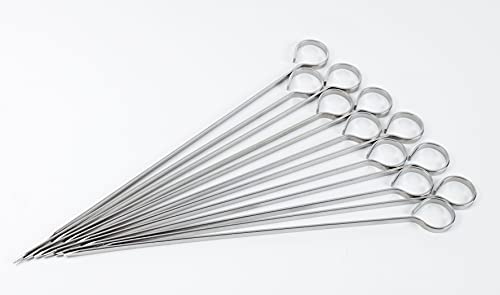 AP Plus Metal Kabob Skewers 12 Inch Long Stainless Steel Shish Grilling Sticks Wide Reusable Set for Meat Shrimp Chicken Vegetable, 12 Pack with Velcro Case