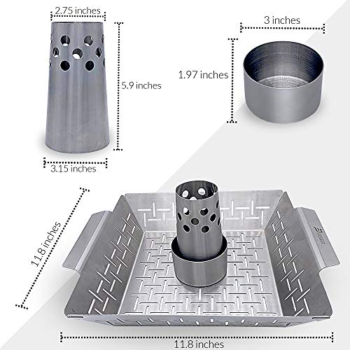 Beer Can Chicken Holder Combo with Free Meat Thermometer- Vegetable Grill Basket-BBQ Grilling Gifts for Men Accessories-Roaster Rack - Vertical Stand for Kabob-Fish-Turkey-Fits Outside Smoker