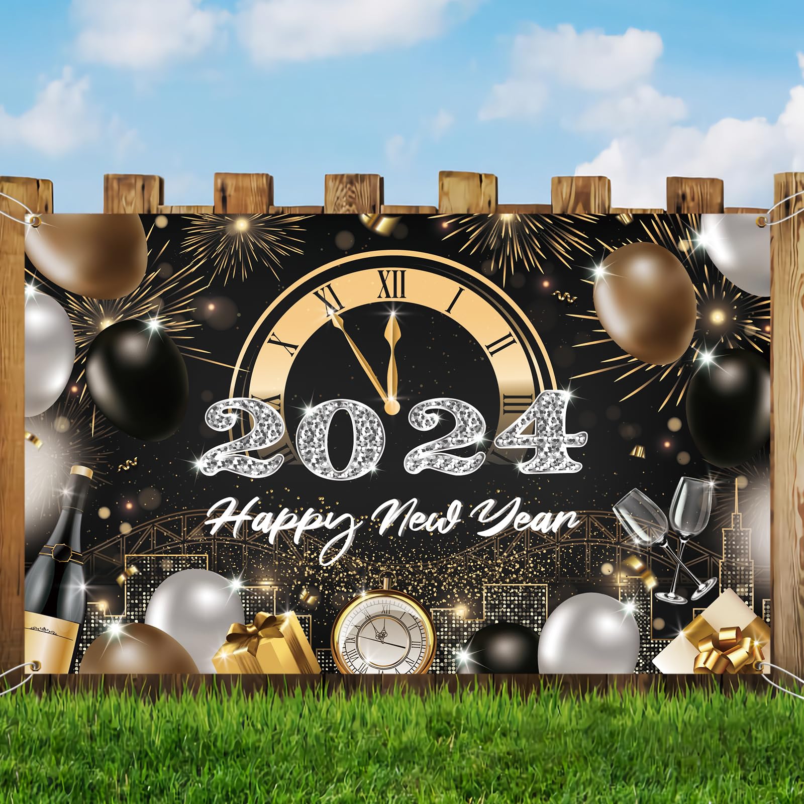 Happy New Year 2024 Backdrop Banner,Cheers to 2024 New Years Banner Decorations,New Years Eve Photography Backdrops 6x4ft