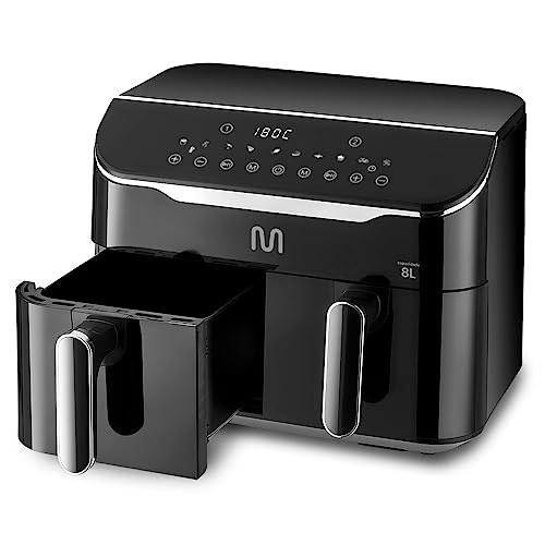 Multi GO219 5-in-1 Dual Zone Air Fryer: 8 Quartz Capacity with 2 Independent Frying Baskets and Independent Temperature Control, Smart Finish to Roast, Broil, Dehydrate Function, 1700W, Black.