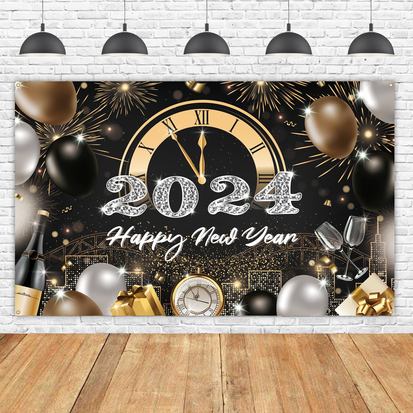 Happy New Year 2024 Backdrop Banner,Cheers to 2024 New Years Banner Decorations,New Years Eve Photography Backdrops 6x4ft