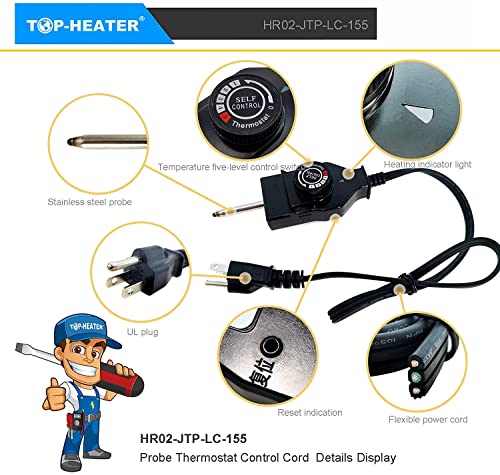 Adjustable Thermostat Probe Cord for Masterbuilt Smokers & Electric Griddles，Outdoor/Household Electric Smoker,Power Cord with Thermostat Control,HR Huare Technology 15A/125V