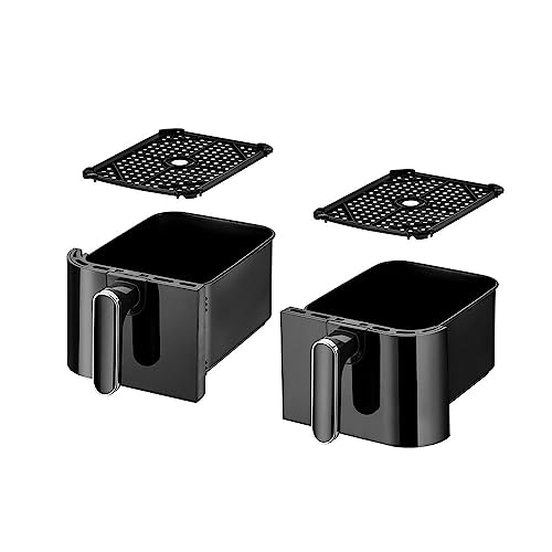 Multi GO219 5-in-1 Dual Zone Air Fryer: 8 Quartz Capacity with 2 Independent Frying Baskets and Independent Temperature Control, Smart Finish to Roast, Broil, Dehydrate Function, 1700W, Black.