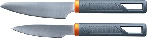 Blackstone 5433 Knife Roll Kit 1 Silicone Prep Mat, Integrated Salt and Pepper Shaker, 1 Large Prep Knife, 1 Small Prep Knife, 1 Containment Tube, Stainless Steel, Chef Travel Roll Bag/Case Orange
