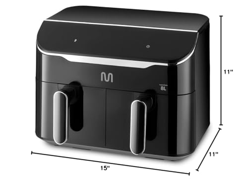 Multi GO219 5-in-1 Dual Zone Air Fryer: 8 Quartz Capacity with 2 Independent Frying Baskets and Independent Temperature Control, Smart Finish to Roast, Broil, Dehydrate Function, 1700W, Black.