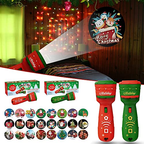 LELEBEAR 2 Packs Slide Projector Torch Projection Light, Flashlight Projector for Bedtime, Christmas Education Learning Gifts (2 Packs)