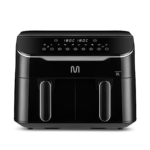 Multi GO219 5-in-1 Dual Zone Air Fryer: 8 Quartz Capacity with 2 Independent Frying Baskets and Independent Temperature Control, Smart Finish to Roast, Broil, Dehydrate Function, 1700W, Black.
