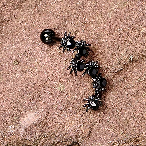 Body Candy 16G Womens 6mm Black PVD Steel Clear Accent Spiders Cartilage Earring Helix Tragus Jewelry 1/4"