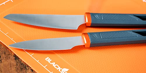 Blackstone 5433 Knife Roll Kit 1 Silicone Prep Mat, Integrated Salt and Pepper Shaker, 1 Large Prep Knife, 1 Small Prep Knife, 1 Containment Tube, Stainless Steel, Chef Travel Roll Bag/Case Orange