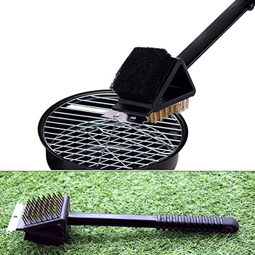 GEZICHTA Barbecue Grill Brush and Scraper –Grill Brush and Scraper Best BBQ Brush for Grill, Stainless Steel Scraper Wire 3 in 1 Bristles Grill Cleaning Brush