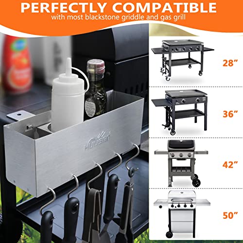 HULISEN Griddle Caddy, Grill BBQ Caddy Fits 28"/36" Blackstone Griddle, Stainless Steel Grill Accessories Tool Holder for Outdoor Grill, Removable Storage Organizer, Tool-Free No Drill Installation