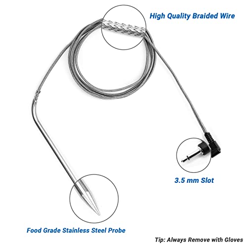 Stanbroil Meat BBQ Probe Replacement for Camp Chef Pellet Grills, Stainless Steel Braided Cable Withstand High Temperature