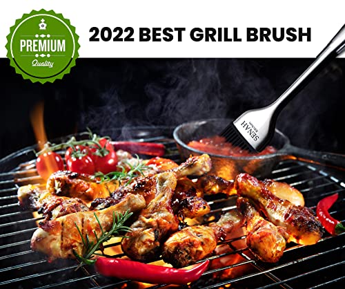 It's Senah | New 7pcs Bundle | 304-Stainless Steel BBQ Grill Basting Brush with 100% Natural, DUST-FREE Cotton Storage Bag, Easy Grip Handle Oil Brush, Anti-Rush Baking, Pastry Cooking Brushes