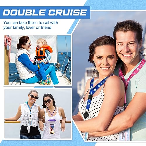 Teling 12 Pcs Cruise Accessories Kit includes 3 Cruise Lanyards with Detachable Clear Badge Holder 6 Cruise Luggage Tag Holder with Metal Loop 6 Waterproof Phone Pouch Carnival (Pink, Blue, Purple)