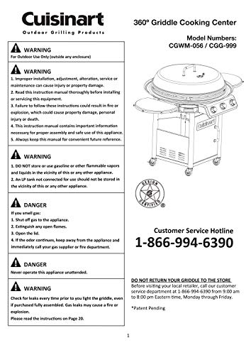 Cuisinart CGG-999 30-Inch Round Flat Top Surface 360° XL Griddle Outdoor Cooking Station