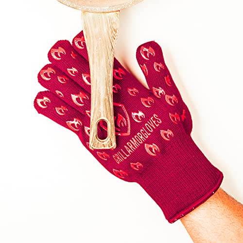 Grill Armor BBQ Gloves – Extreme Heat Resistant 932℉ Oven Gloves for Cooking, Grilling, Baking, Camping – Oven Mitts with Fingers for Kitchen, Smoker, Cast Iron, Fire Pit, Pizza, Fryer, Barbecue