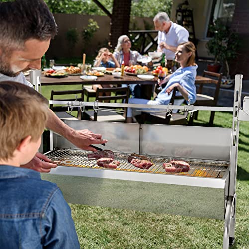 VEVOR Rotisserie Grill 132lbs Capacity, 50 Inch Stainless Steel Pig Lamb Spit Grill Roaster, with 40W Motor & Adjustable Height Lockable Casters & Baffle for Outdoor Camping Party Campfire Barbecue